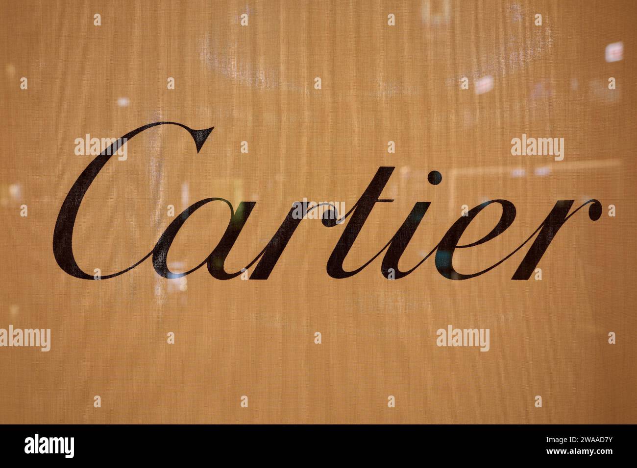SINGAPORE - NOVEMBER 05, 2023: close up shot of Cartier sign as seen in ...