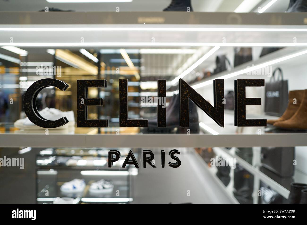 SINGAPORE - NOVEMBER 05, 2023: close up shot of Celine sign as seen at ...