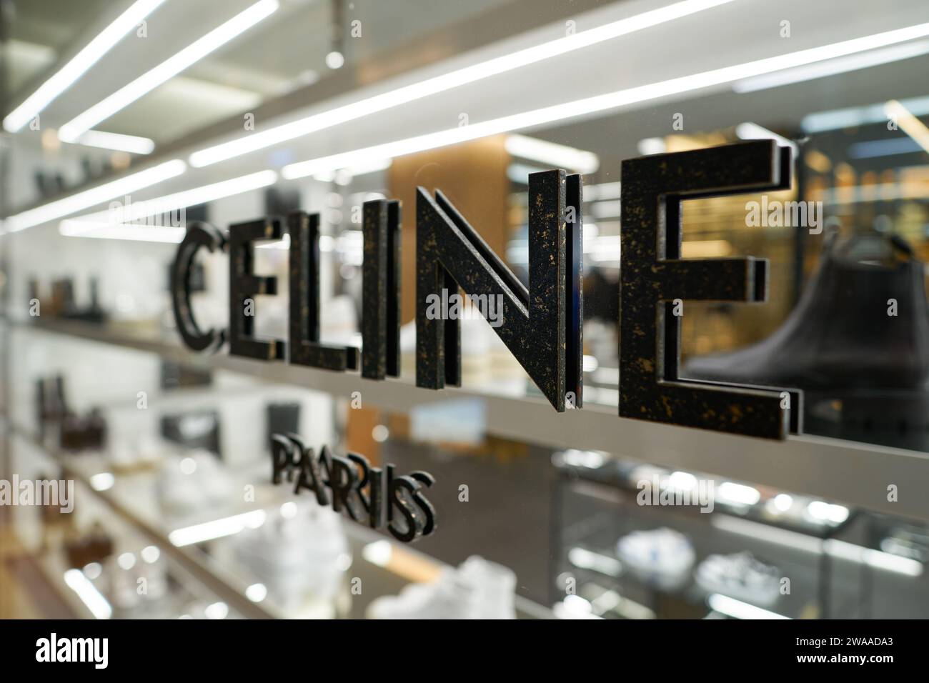 SINGAPORE - NOVEMBER 05, 2023: close up shot of Celine sign as seen at ...