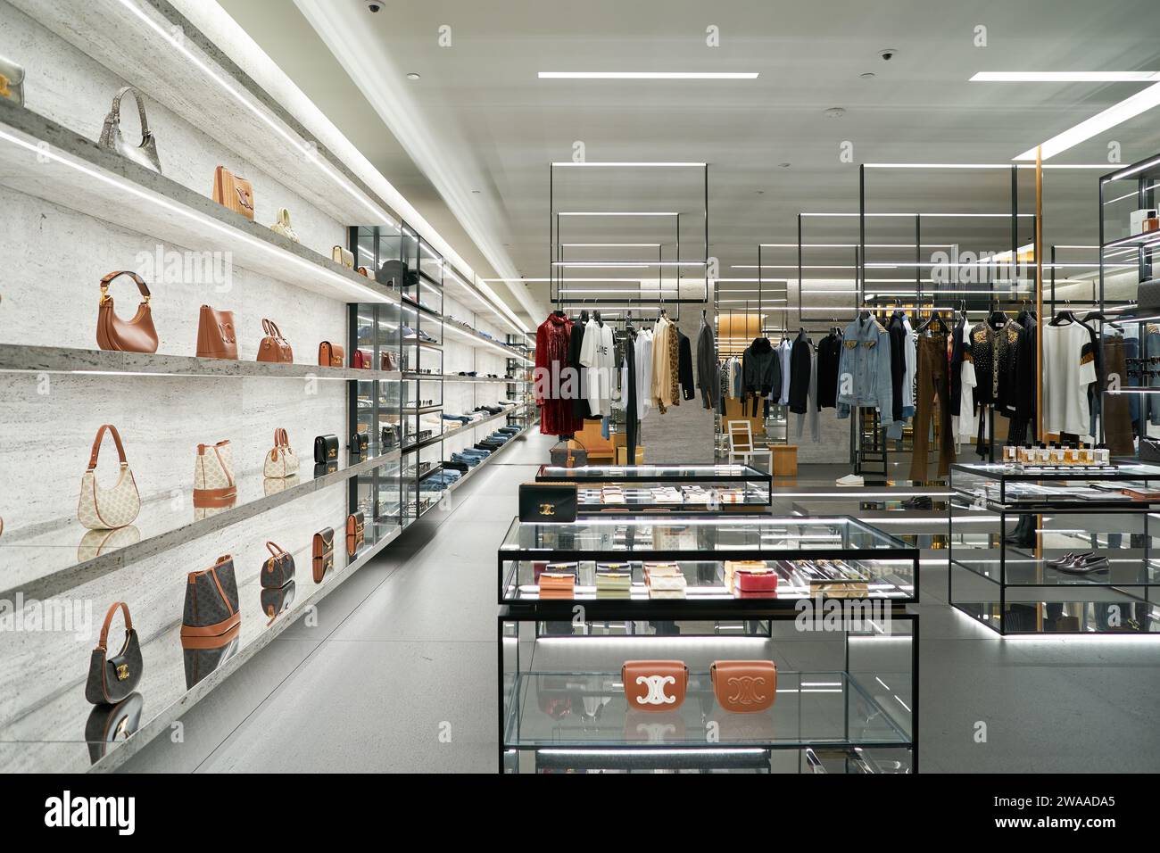 SINGAPORE - NOVEMBER 05, 2023: goods displayed inside Celine store in ...