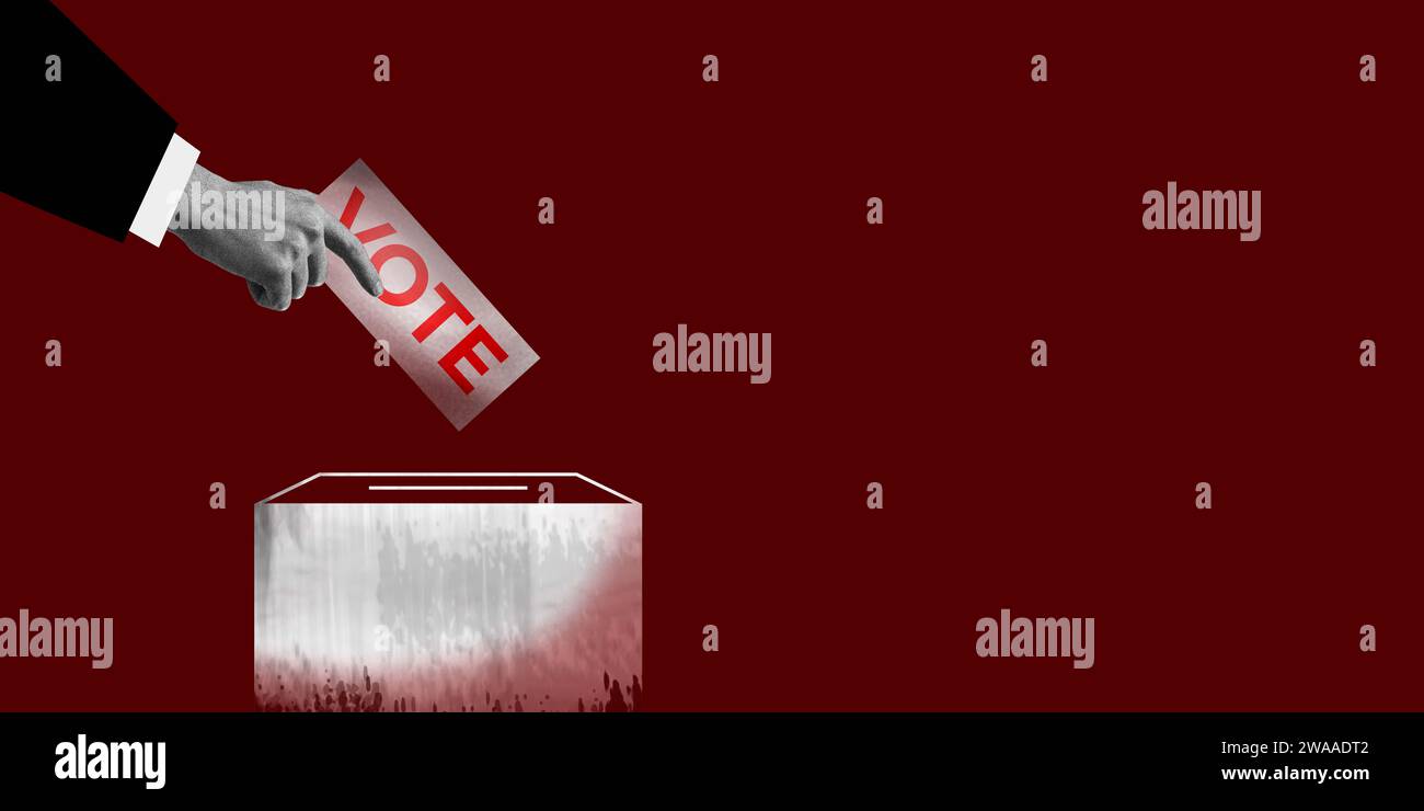 Male hand putting vote ballot into ballot box. Choosing relevant ...