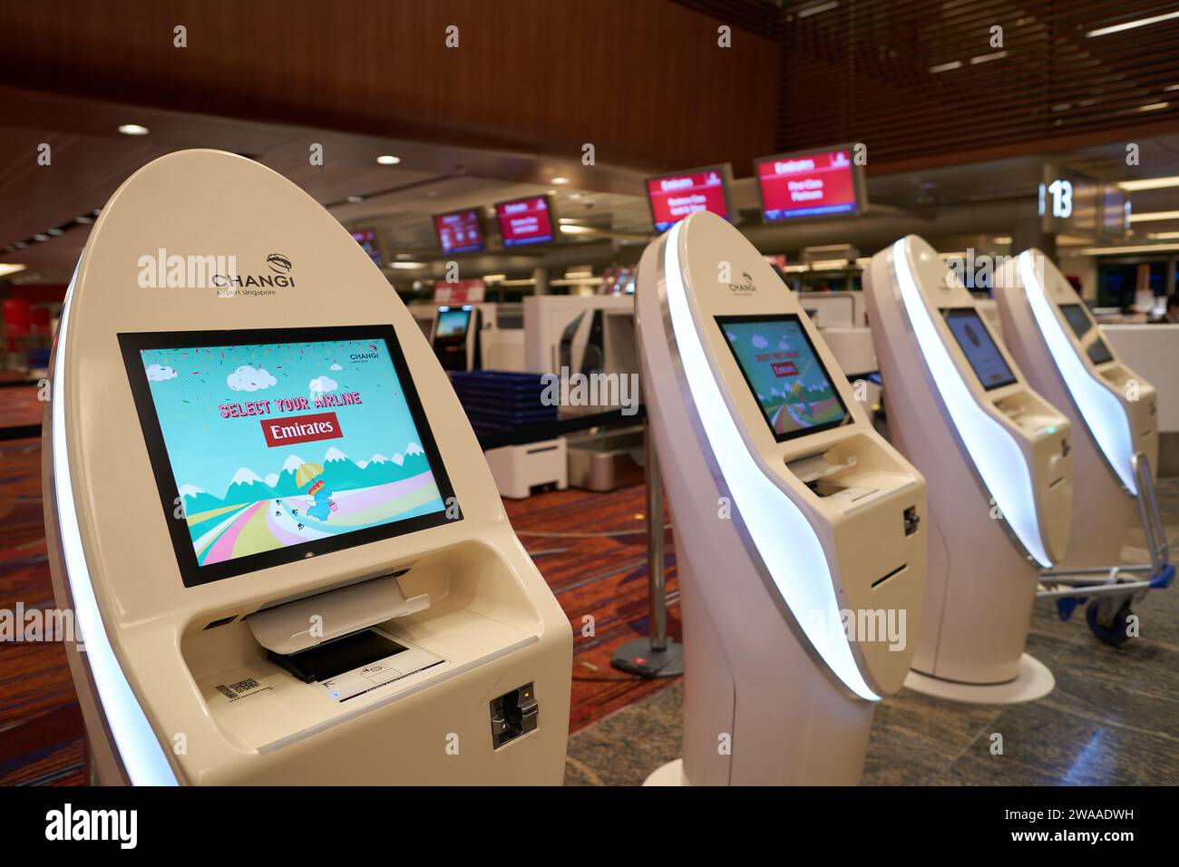 SINGAPORE - NOVEMBER 06, 2023: self check-in kiosks in Singapore Changi ...