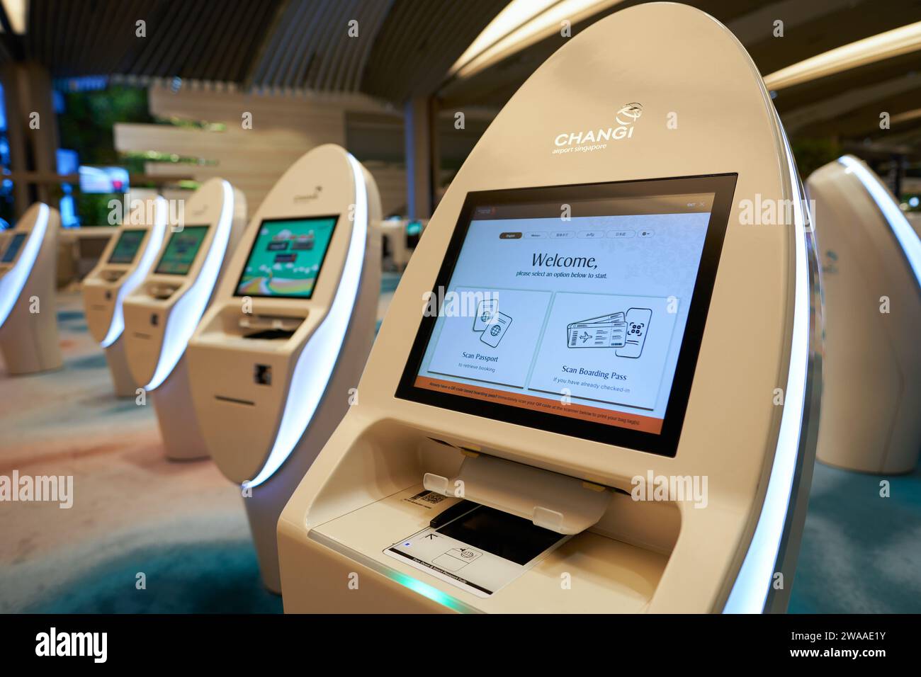 SINGAPORE - NOVEMBER 06, 2023: self check-in kiosks in Singapore Changi ...