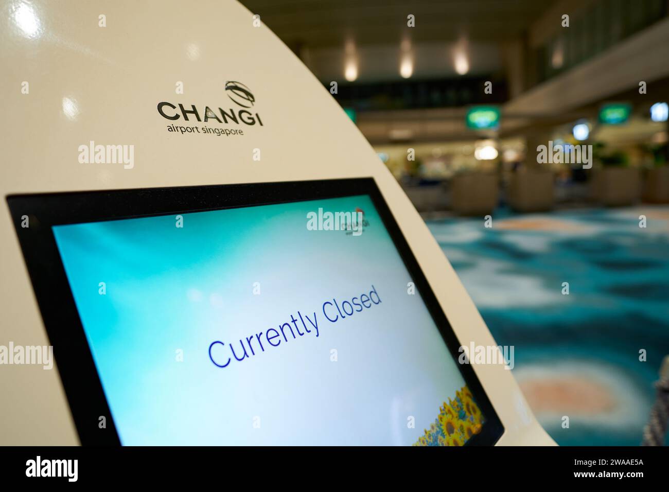 SINGAPORE - NOVEMBER 06, 2023: close up shot of self check-in kiosk in ...