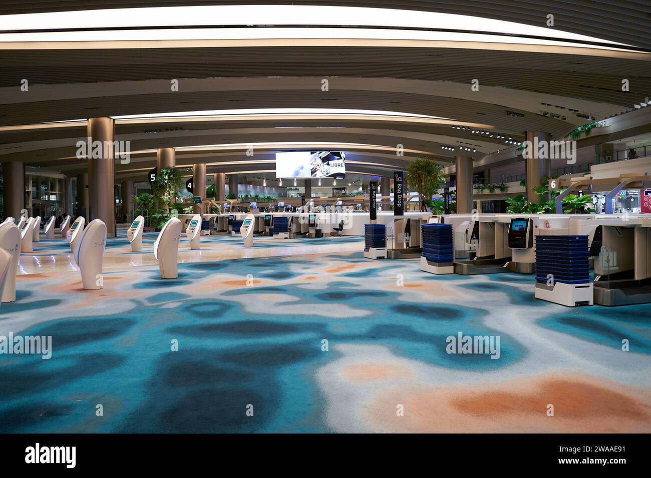 SINGAPORE - NOVEMBER 06, 2023: self check-in kiosks in Singapore Changi ...
