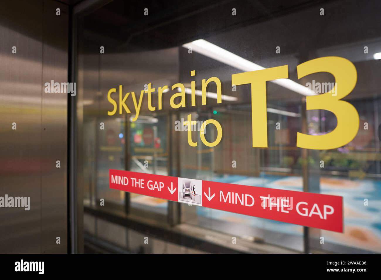 SINGAPORE - NOVEMBER 06, 2023: close up shot of a door at SkyTrain ...