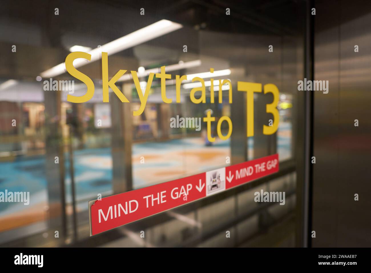 SINGAPORE - NOVEMBER 06, 2023: close up shot of a door at SkyTrain ...