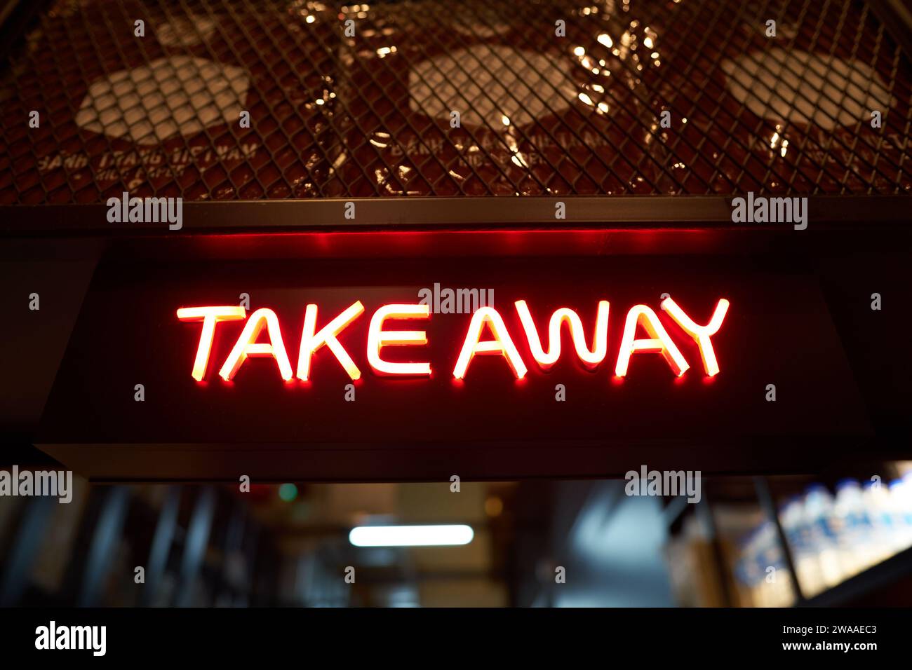 SINGAPORE - NOVEMBER 06, 2023: close up shot of "take away" sign as ...
