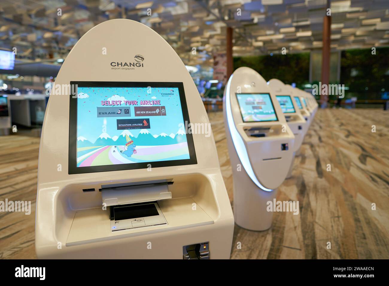 SINGAPORE - NOVEMBER 06, 2023: self check-in kiosks in Singapore Changi ...