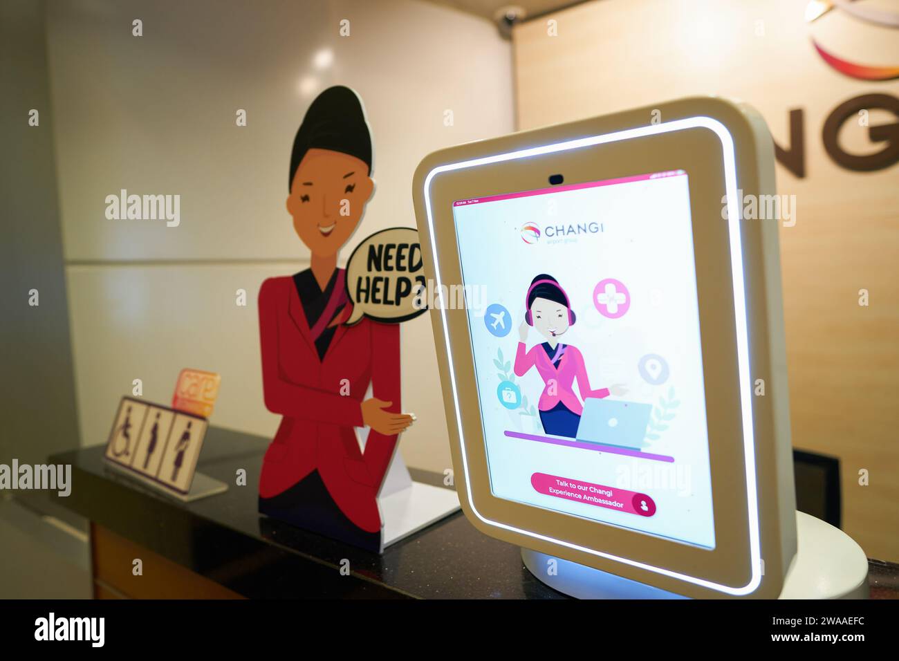 SINGAPORE - NOVEMBER 07, 2023: information desk at Singapore Changi ...