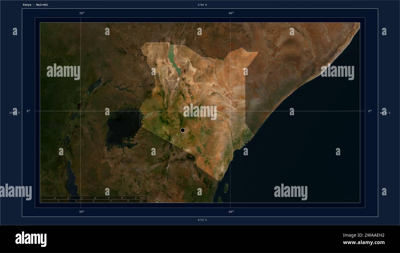 Kenya highlighted on a low resolution satellite map map with the ...