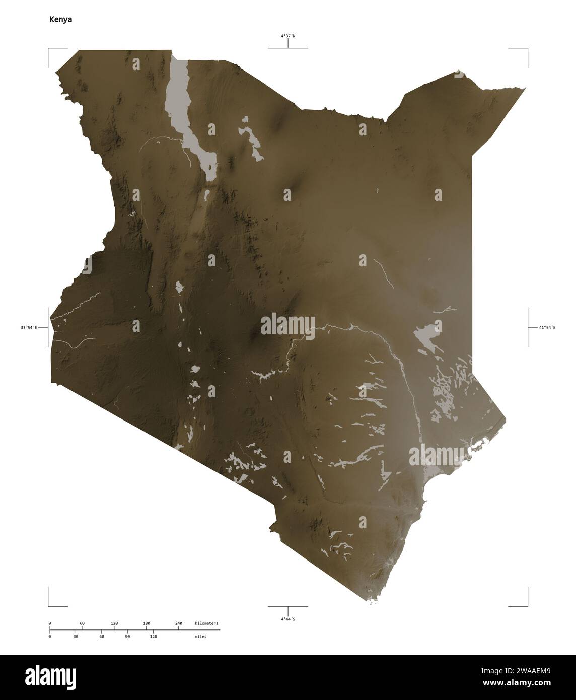 Shape of a elevation map colored in sepia tones with lakes and rivers ...
