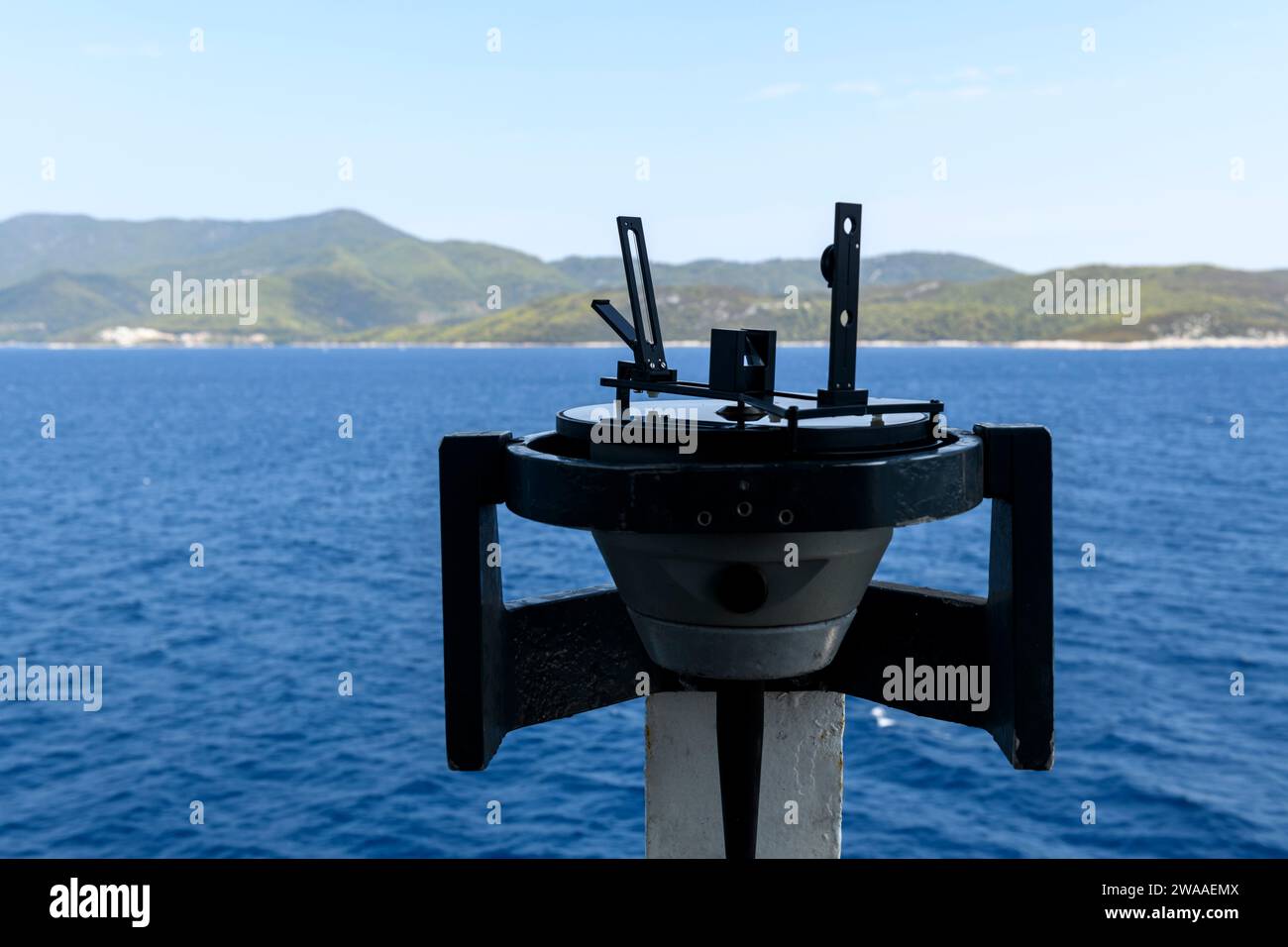 Azimuth ring on gyro compass. Direction finder on the navigational ...