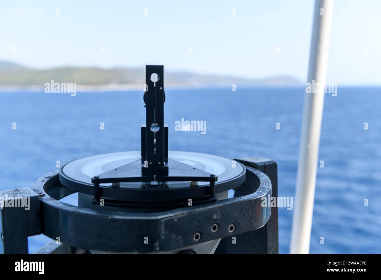 Azimuth ring on gyro compass. Direction finder on the navigational ...