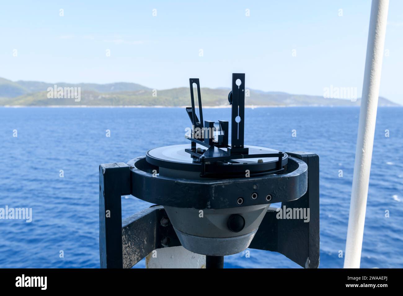 Azimuth ring on gyro compass. Direction finder on the navigational ...