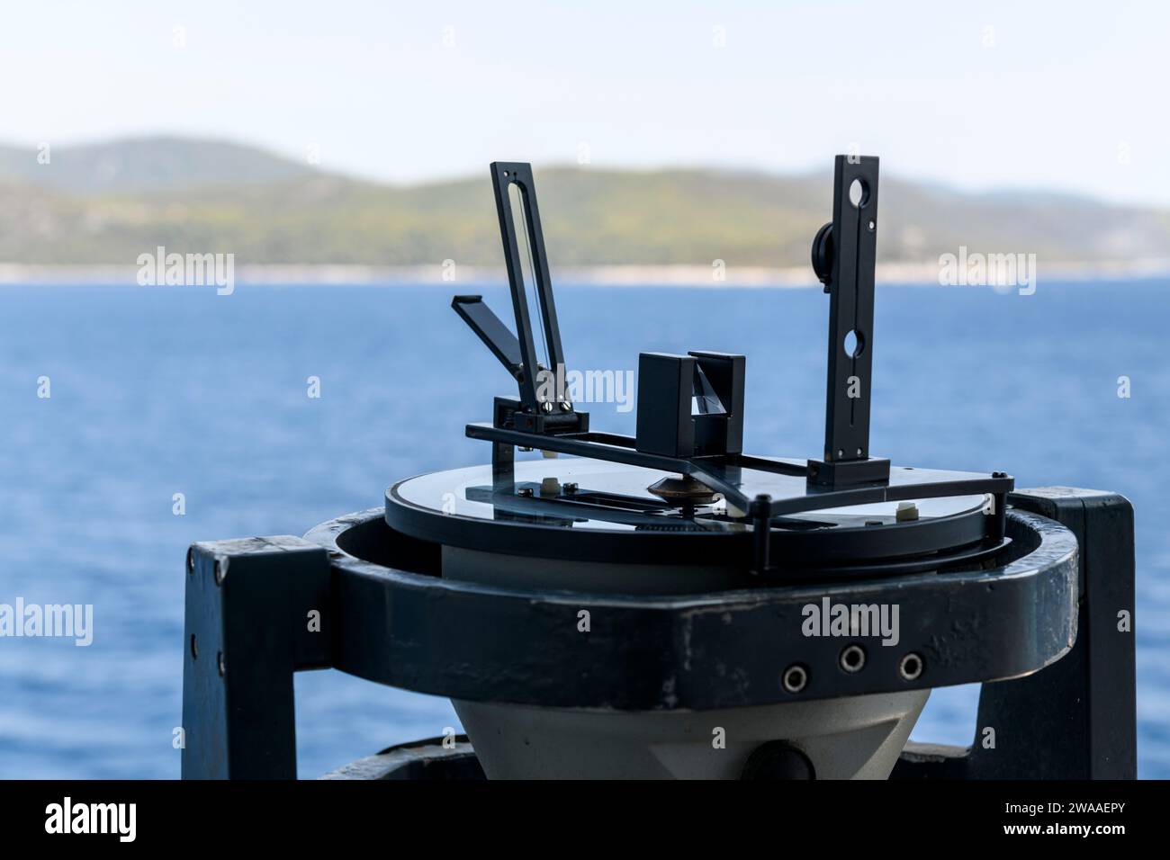 Azimuth ring on gyro compass. Direction finder on the navigational ...