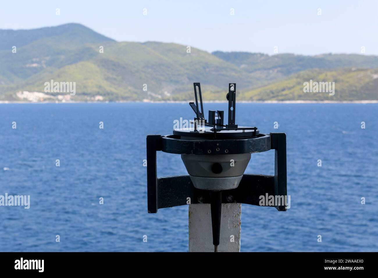Azimuth ring on gyro compass. Direction finder on the navigational ...