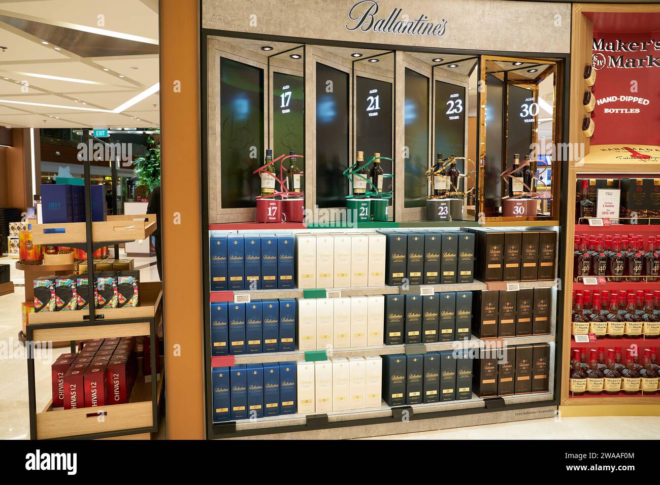 SINGAPORE - NOVEMBER 07, 2023: Ballantine's Scotch Whisky on display at ...