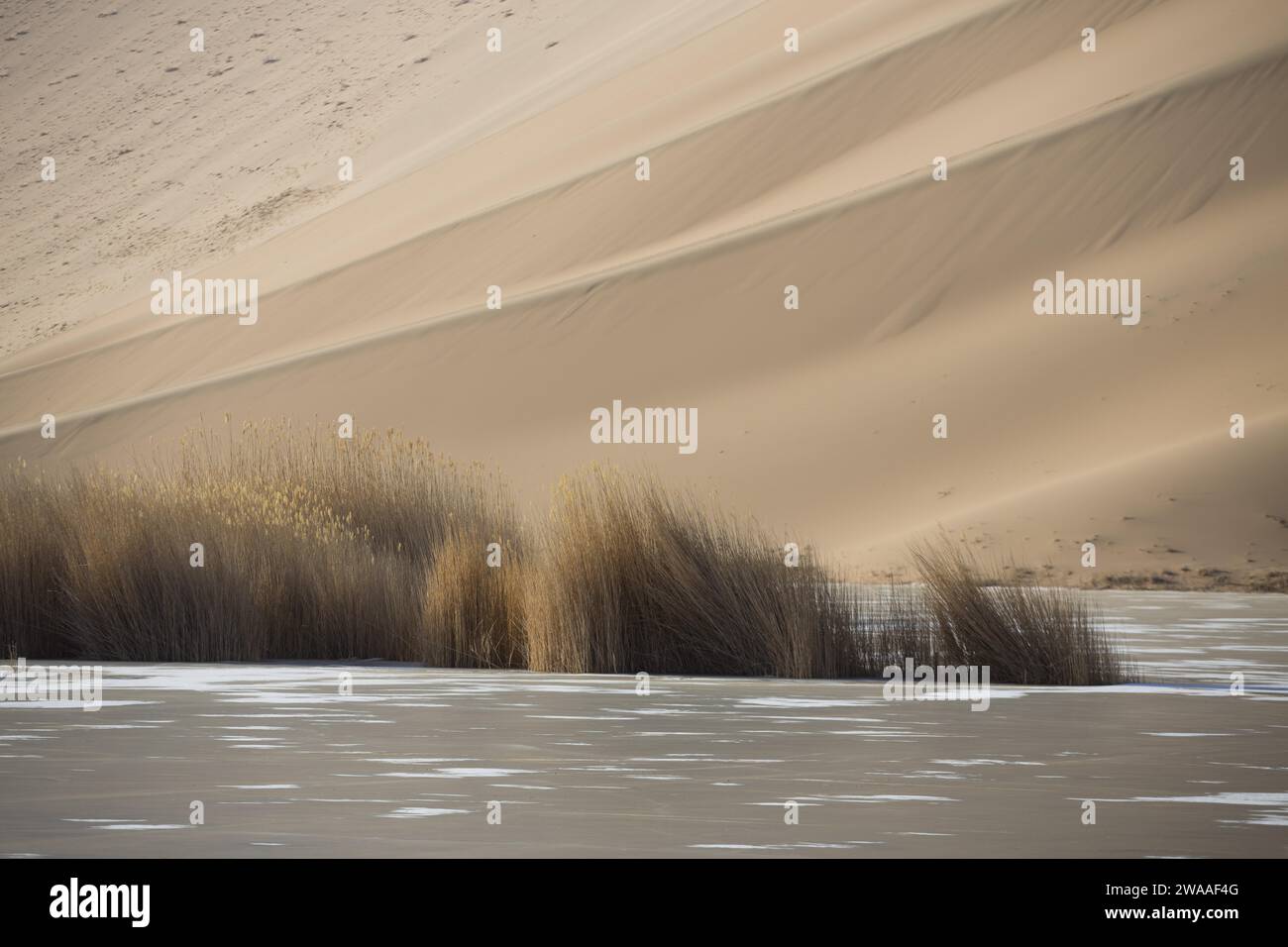 Aerial photo shows the Badain Jaran Desert of Alxa Right Banner, north ...