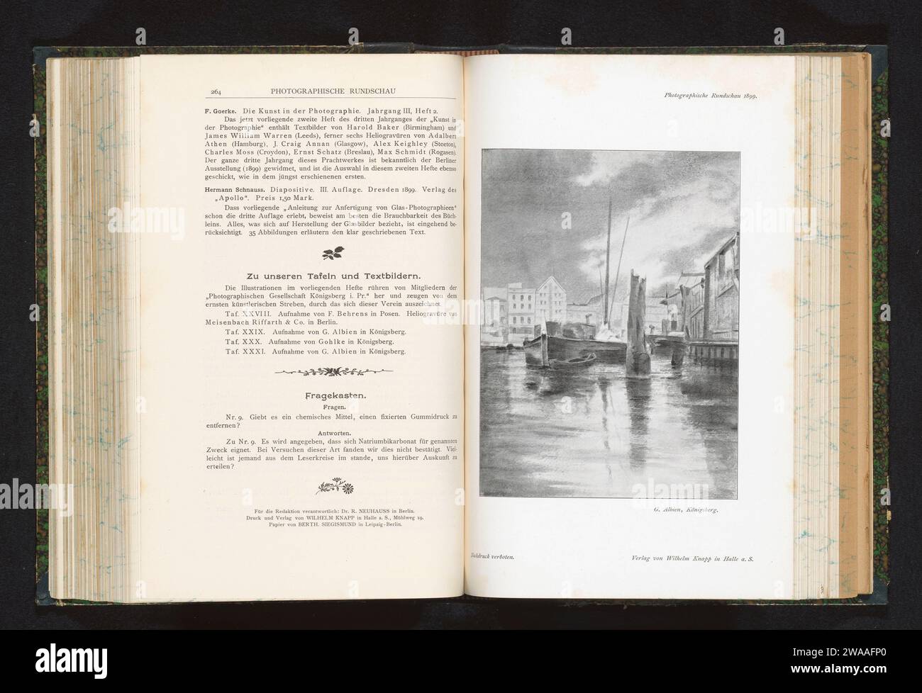 Reproduction of a drawing of a boat in a harbor, G. Albien, After ...