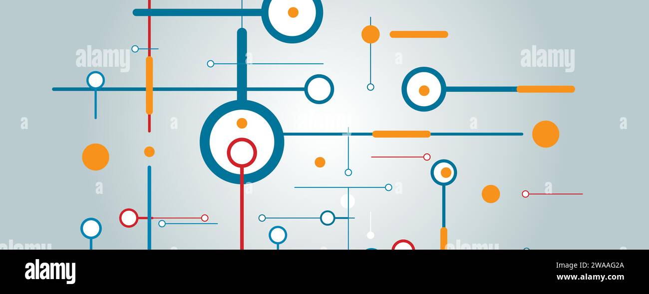 Vector lines and circle and dots connect in abstract style. Circle shape. Abstract motion ...