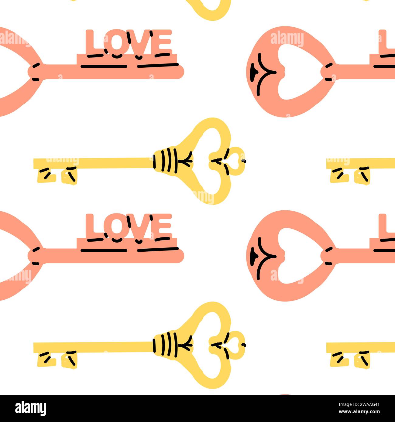 golden modern keys with lettering love pattern. Vector illustration ...