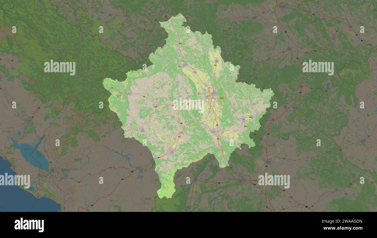 Kosovo highlighted on a topographic, OSM Germany style map Stock Photo - Alamy