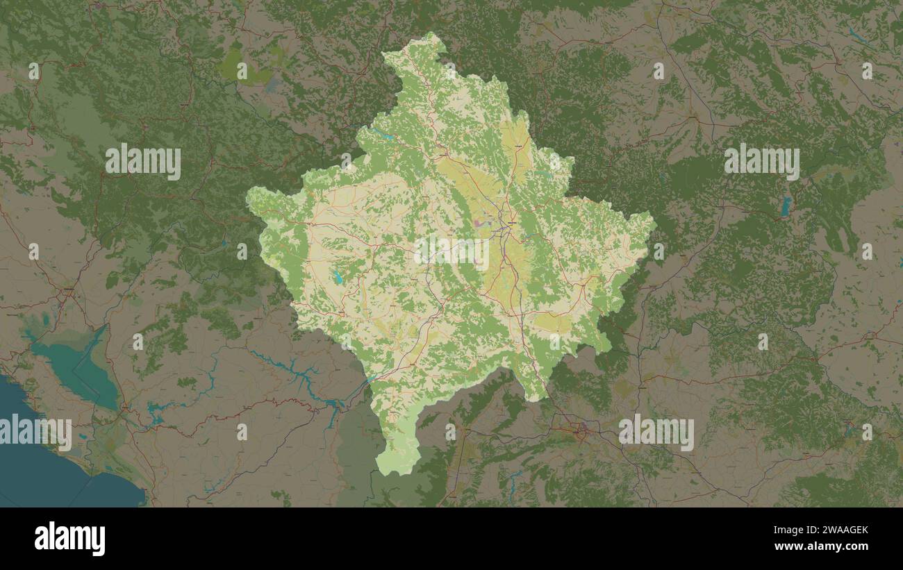 Kosovo highlighted on a topographic, OSM Humanitarian style map Stock ...