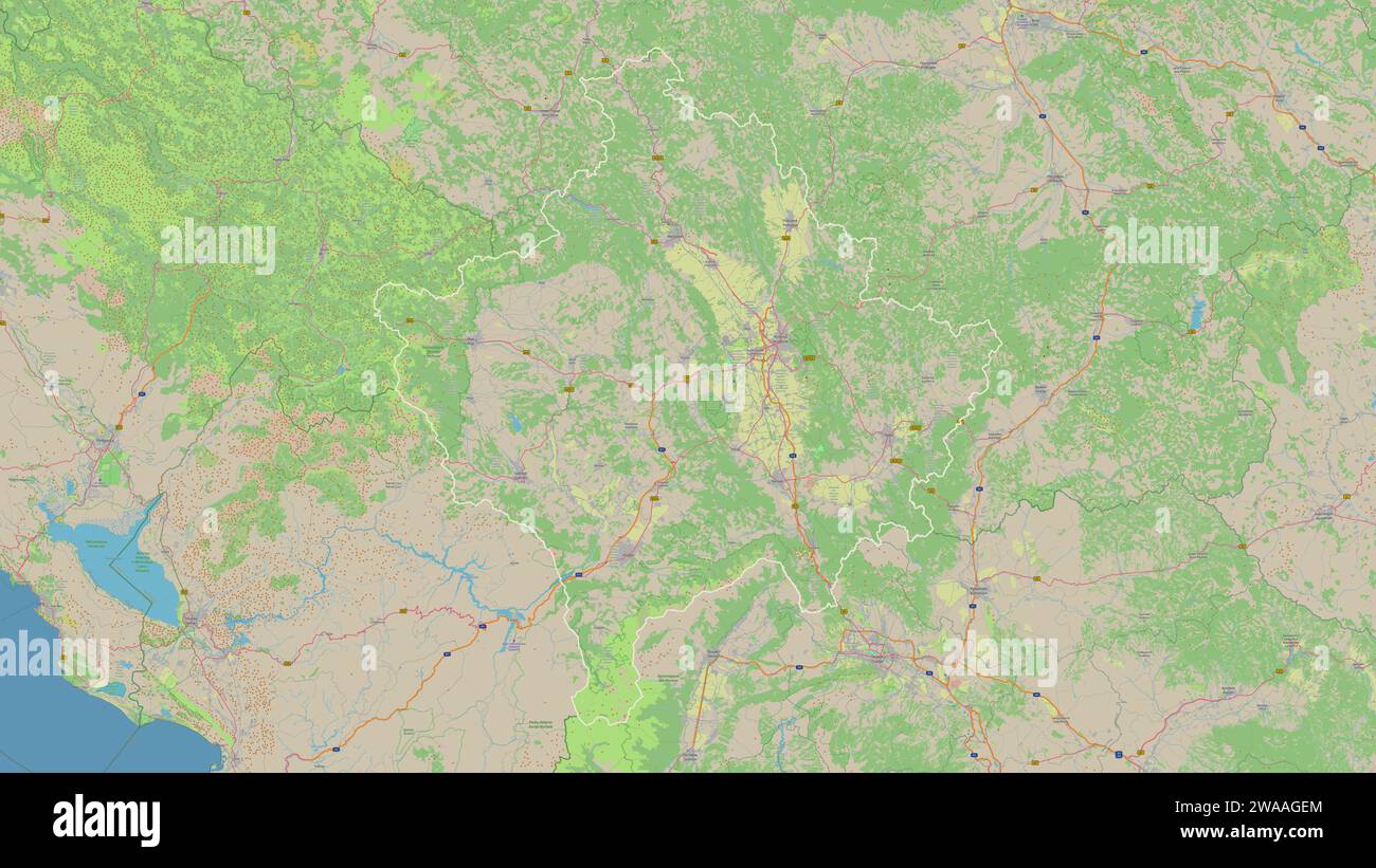 Kosovo outlined on a topographic, OSM Germany style map Stock Photo - Alamy