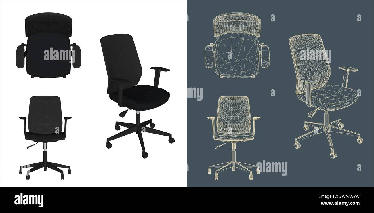 Set of chair wireframe vector concept blueprint for office and meeting ...