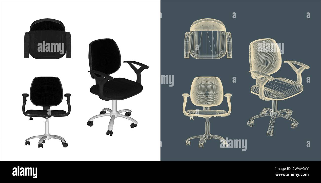 Set of chair wireframe vector concept blueprint for office and meeting ...