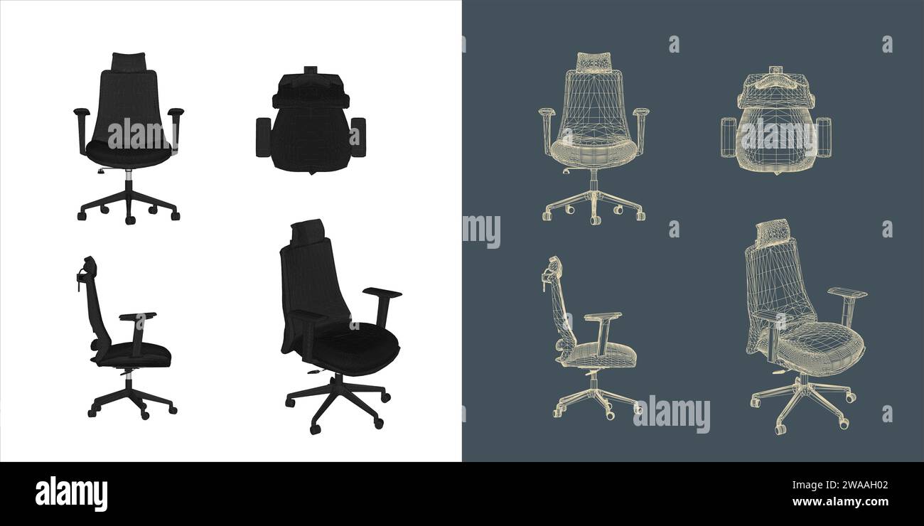 Set of chair wireframe vector concept blueprint for office and meeting ...