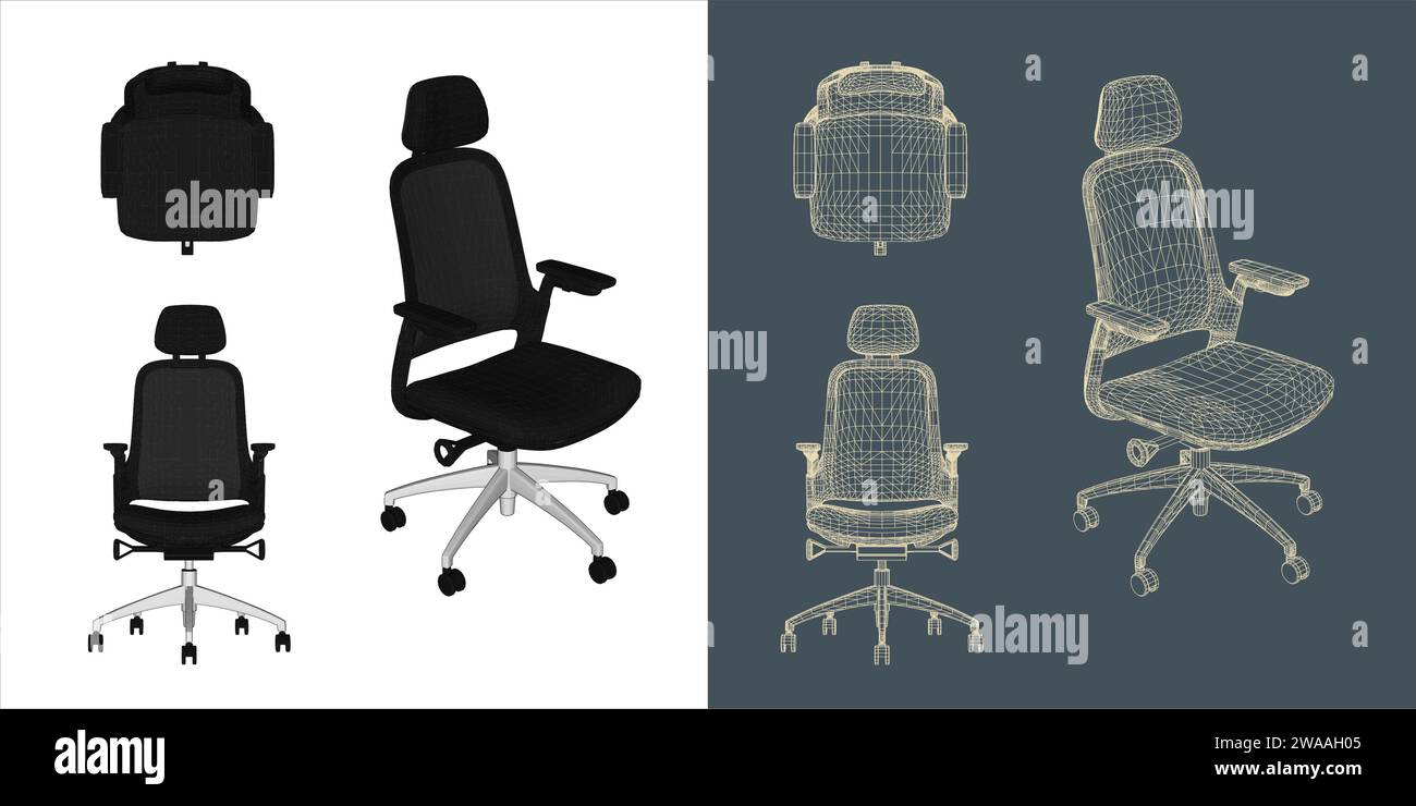 Set of chair wireframe vector concept blueprint for office and meeting ...
