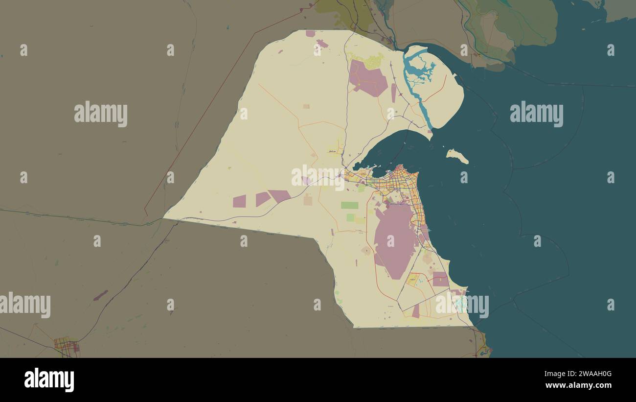 Kuwait highlighted on a topographic, OSM Humanitarian style map Stock ...