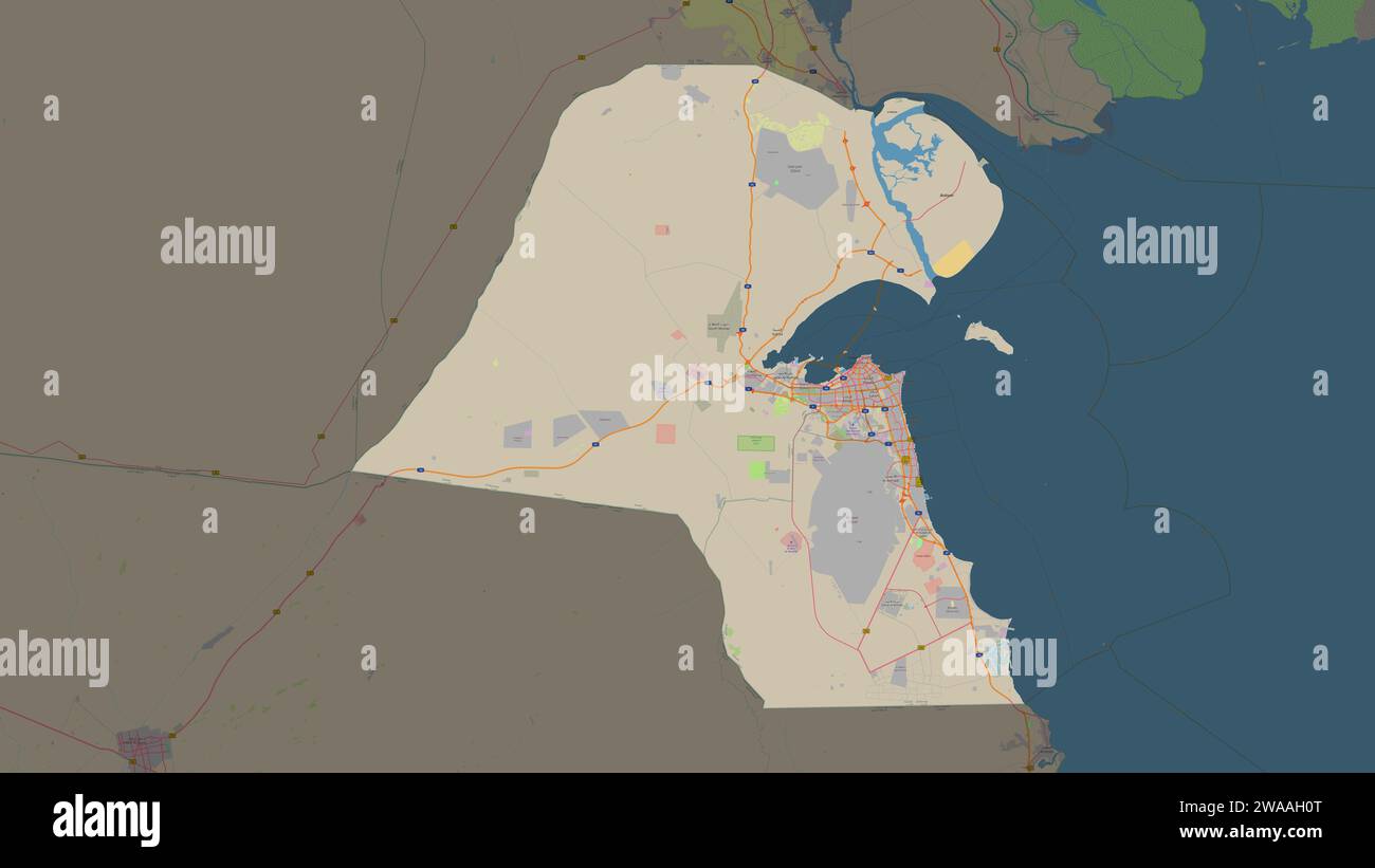 Kuwait highlighted on a topographic, OSM Germany style map Stock Photo ...