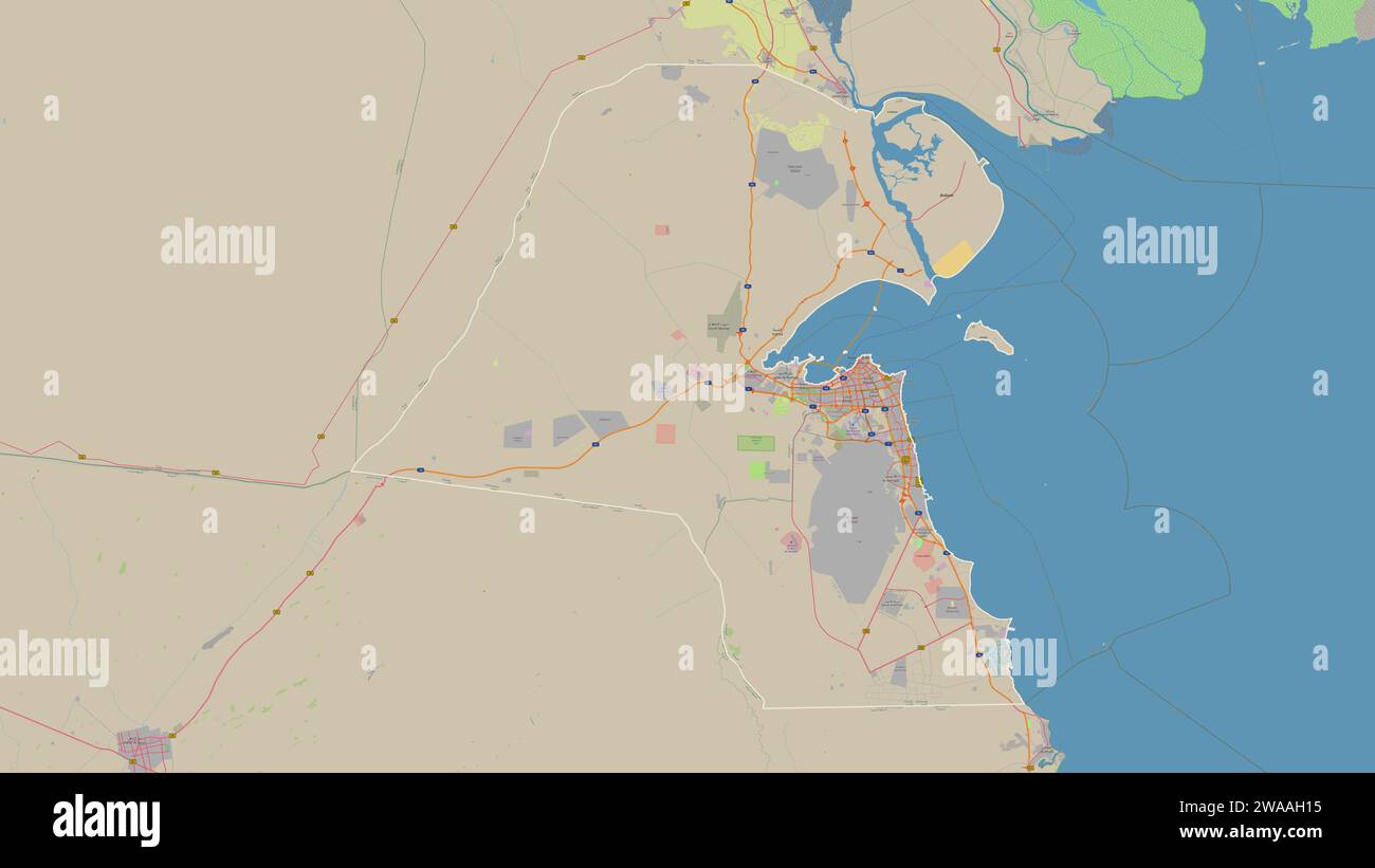 Kuwait outlined on a topographic, OSM Germany style map Stock Photo - Alamy
