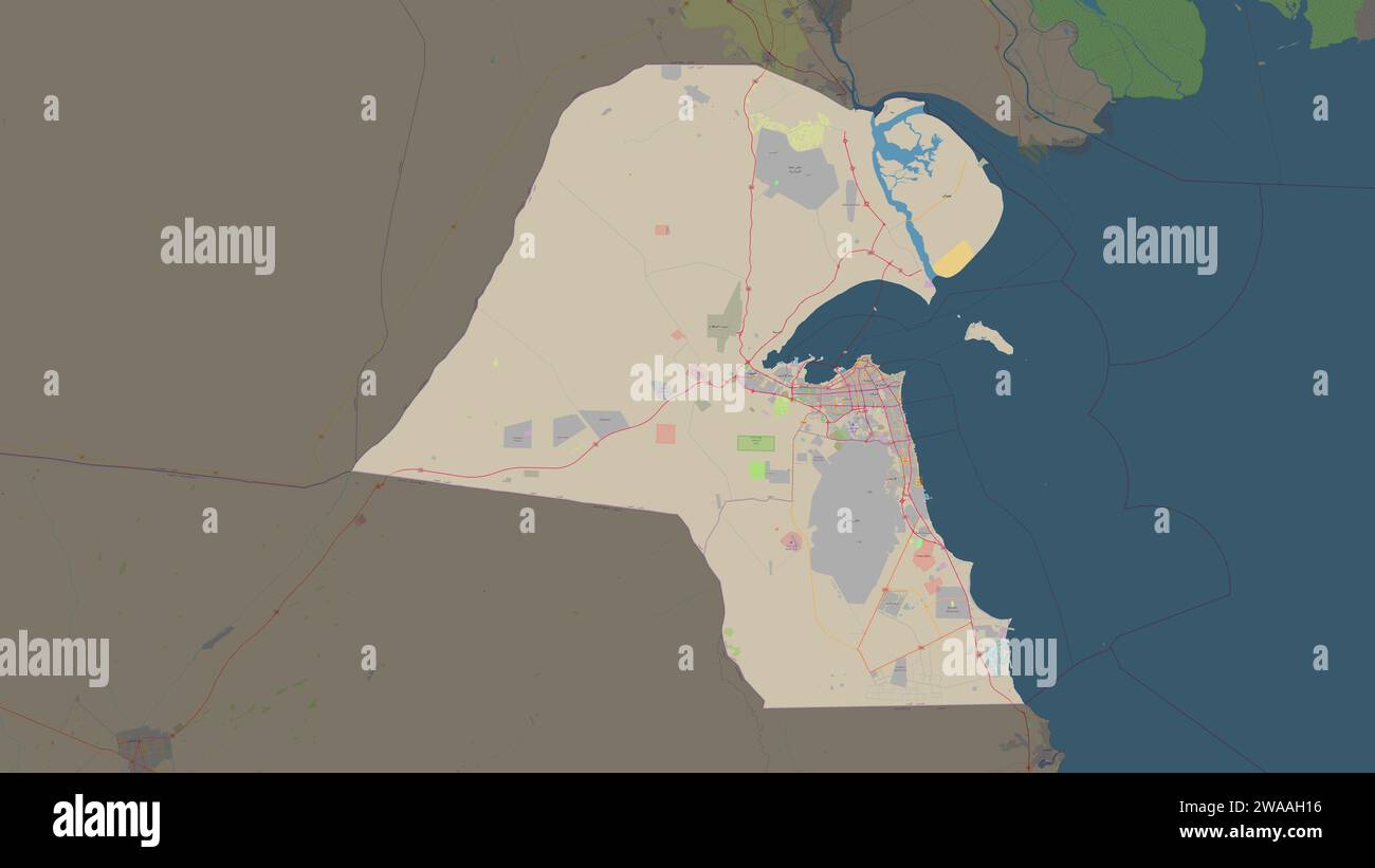 Kuwait highlighted on a topographic, OSM standard style map Stock Photo - Alamy
