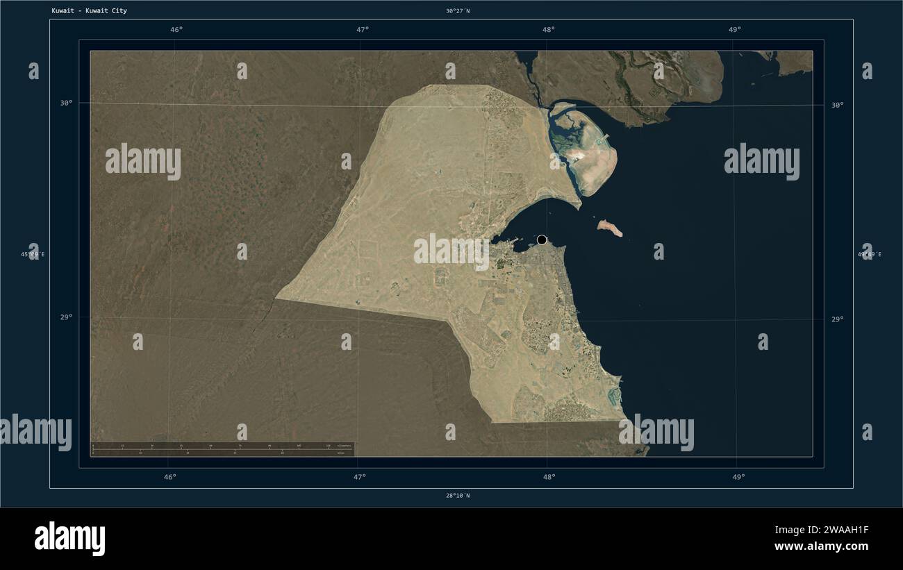 Kuwait highlighted on a high resolution satellite map map with the ...