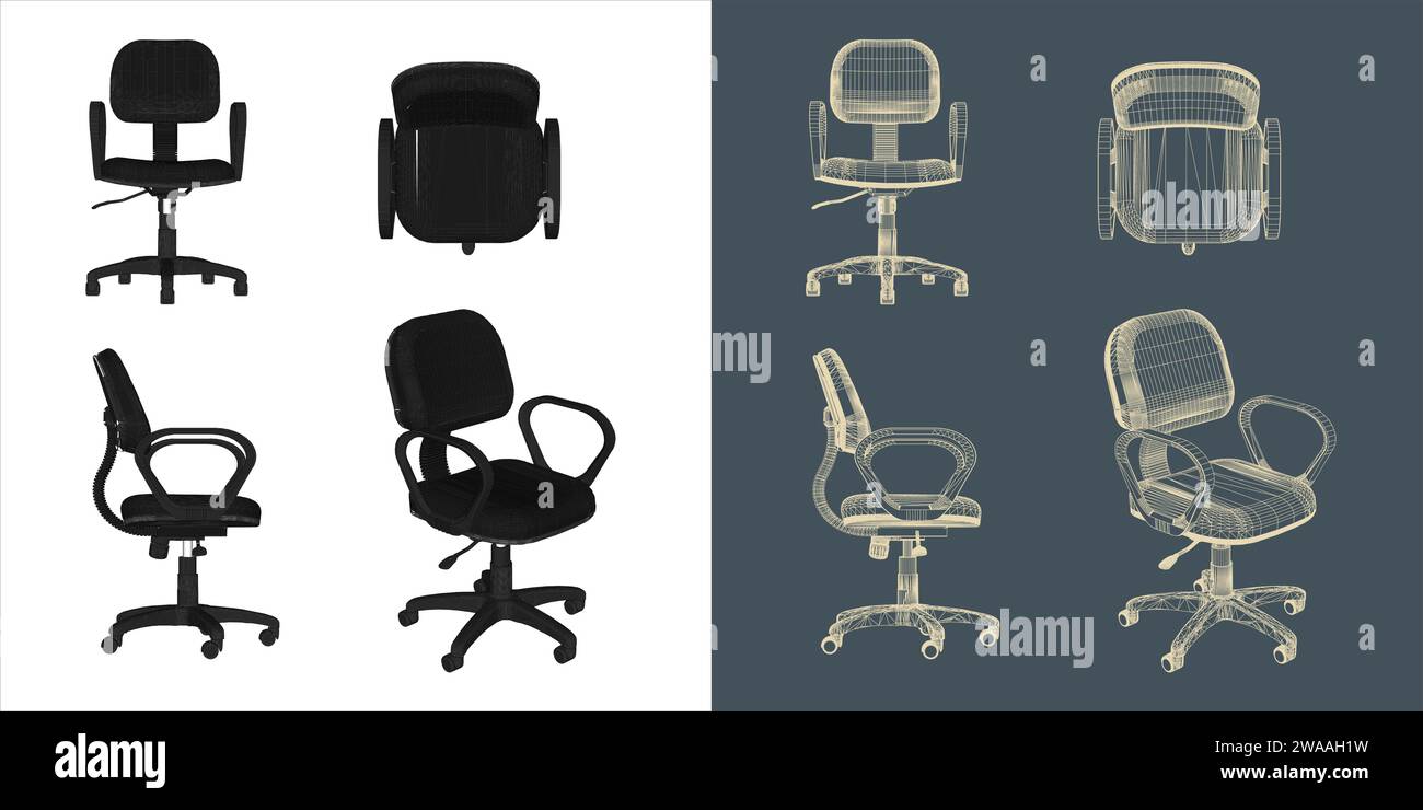 Set of chair wireframe vector concept blueprint for office and meeting ...