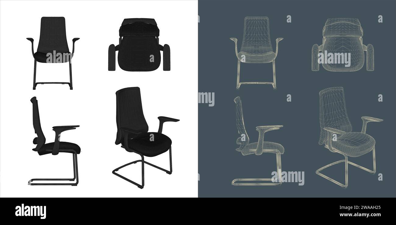 Set of chair wireframe vector concept blueprint for office and meeting ...
