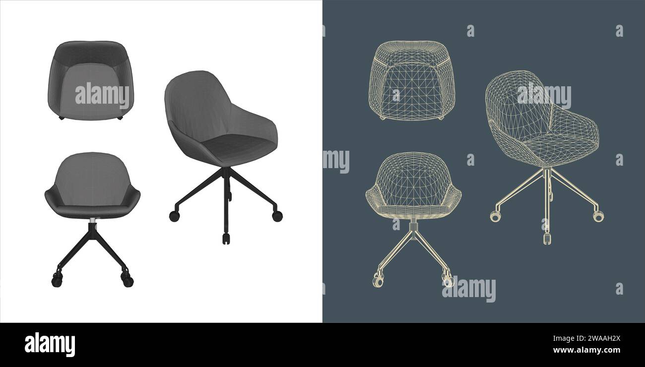 Set of chair wireframe vector concept blueprint for office and meeting ...