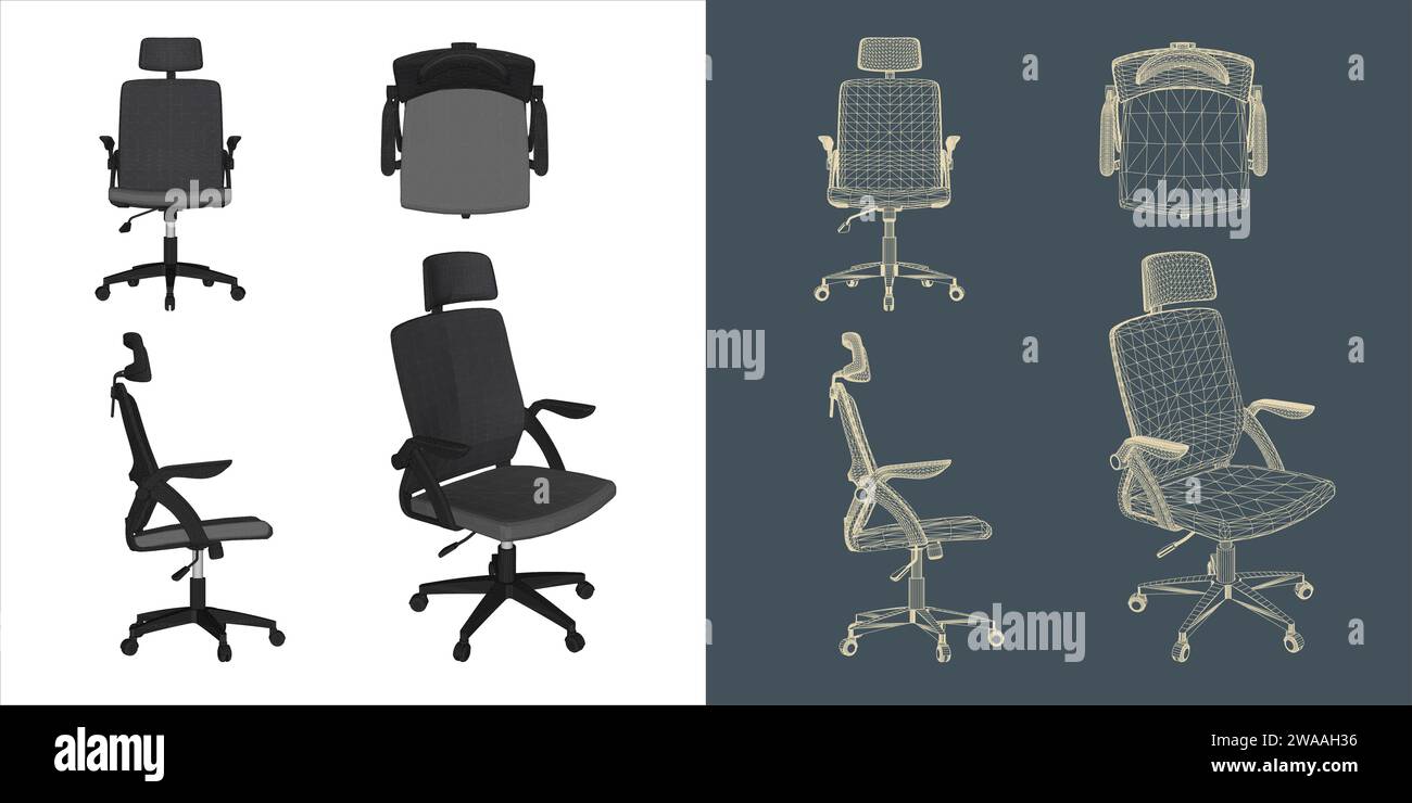 Set of ergonomic chair wireframe vector concept blueprint for office ...