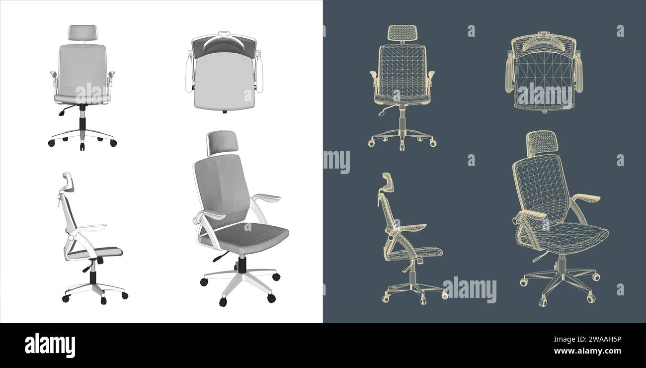 Set of ergonomic chair wireframe vector concept blueprint for office ...