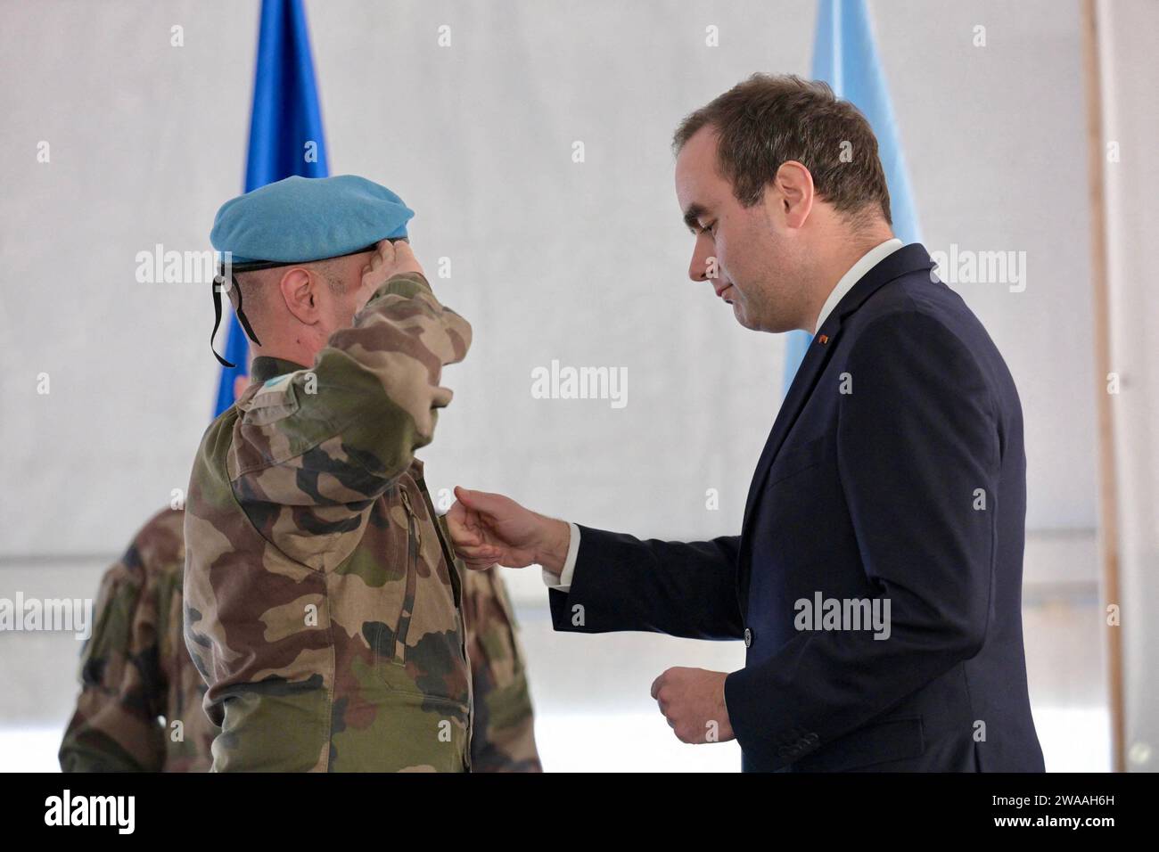 Lebanon. 01st Jan, 2024. French army minister Sebastien Lecornu visits ...