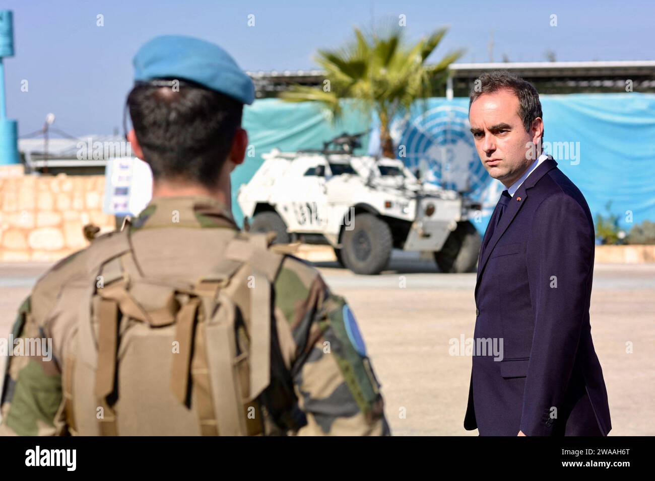 Lebanon. 01st Jan, 2024. French army minister Sebastien Lecornu visits ...