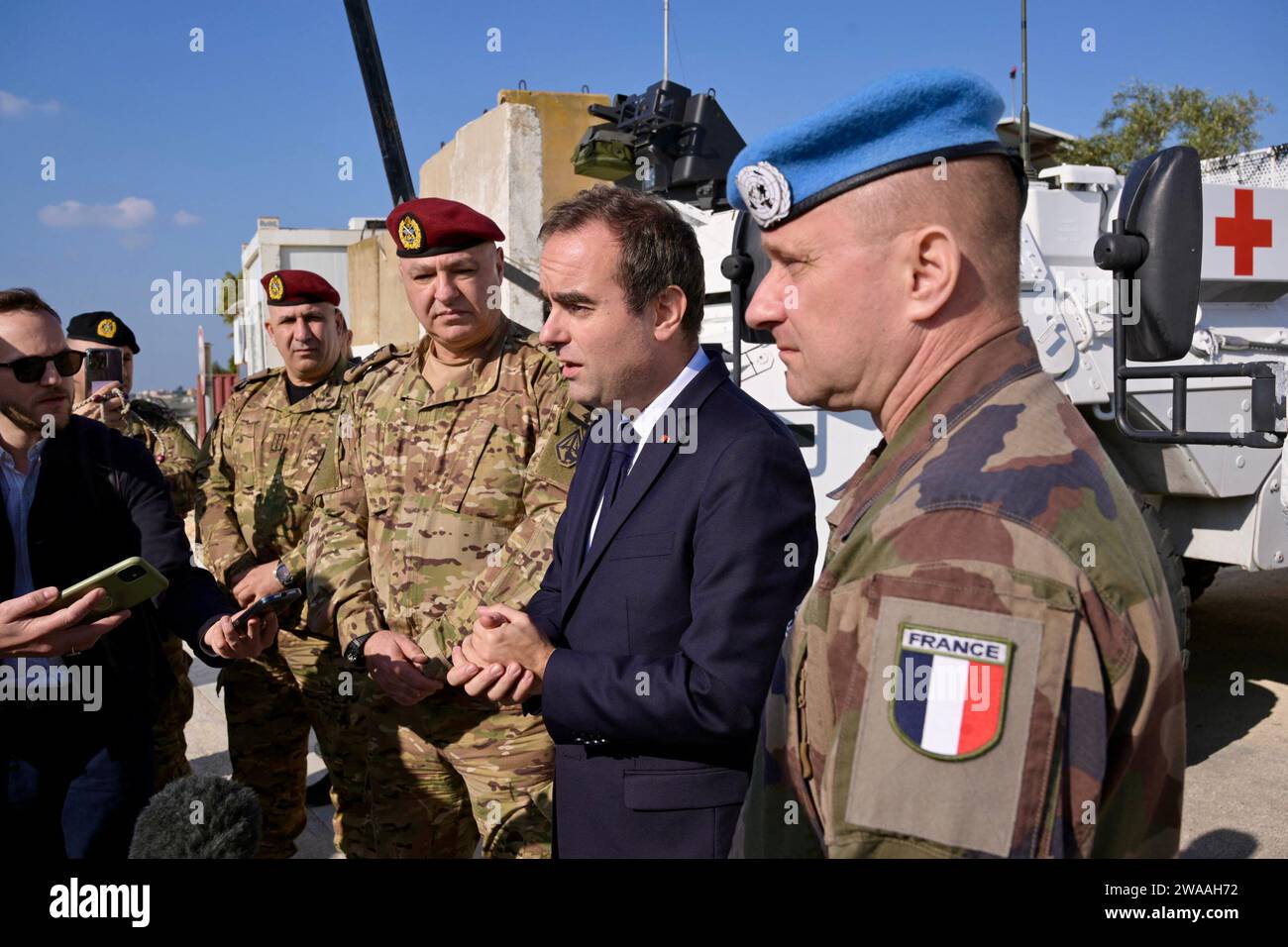Lebanon. 01st Jan, 2024. French army minister Sebastien Lecornu visits ...