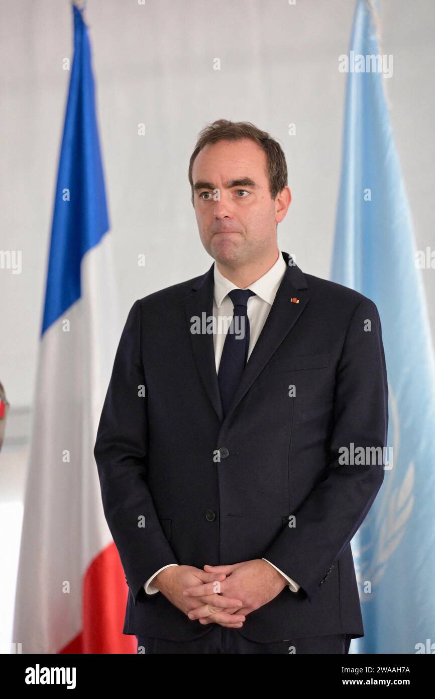 Lebanon. 01st Jan, 2024. French army minister Sebastien Lecornu visits ...