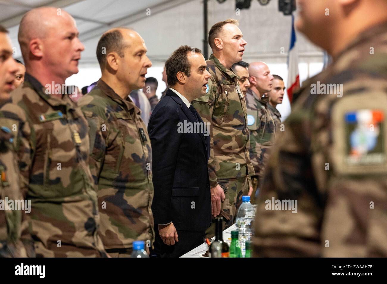 Deir Kifa, Lebanon. 01st Jan, 2024. French army minister Sebastien ...