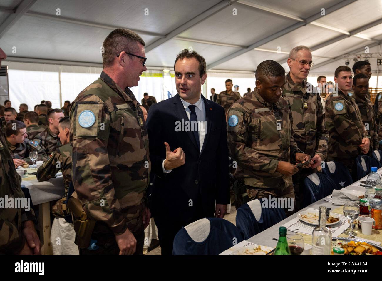 Deir Kifa, Lebanon. 01st Jan, 2024. French army minister Sebastien ...