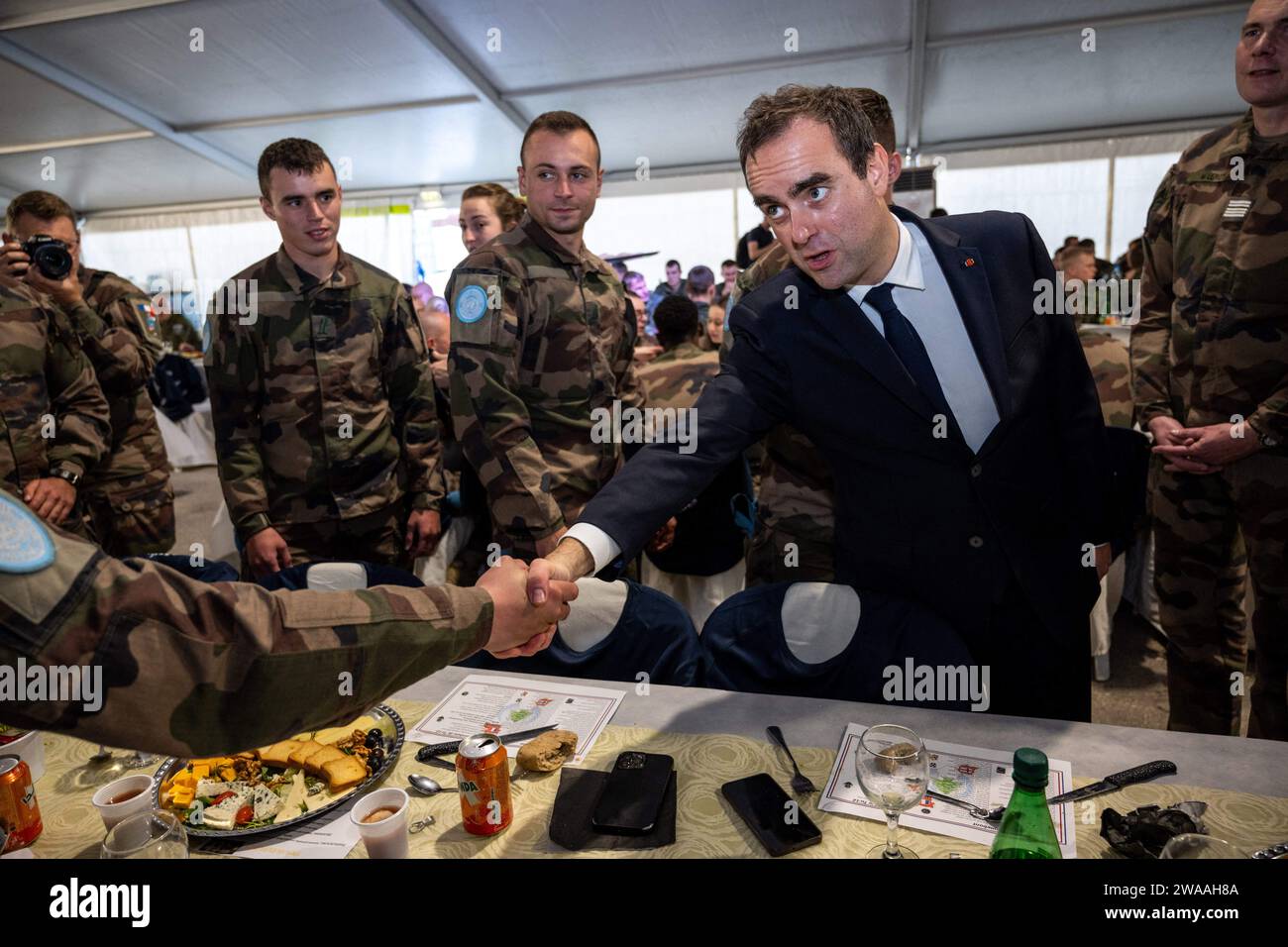 Deir Kifa, Lebanon. 01st Jan, 2024. French army minister Sebastien ...